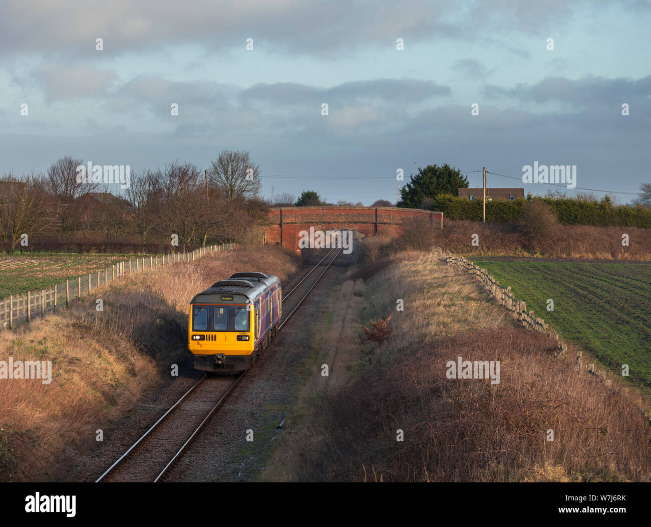 First built Arriva Northern rail class 142 pacer train 142001 passing ...