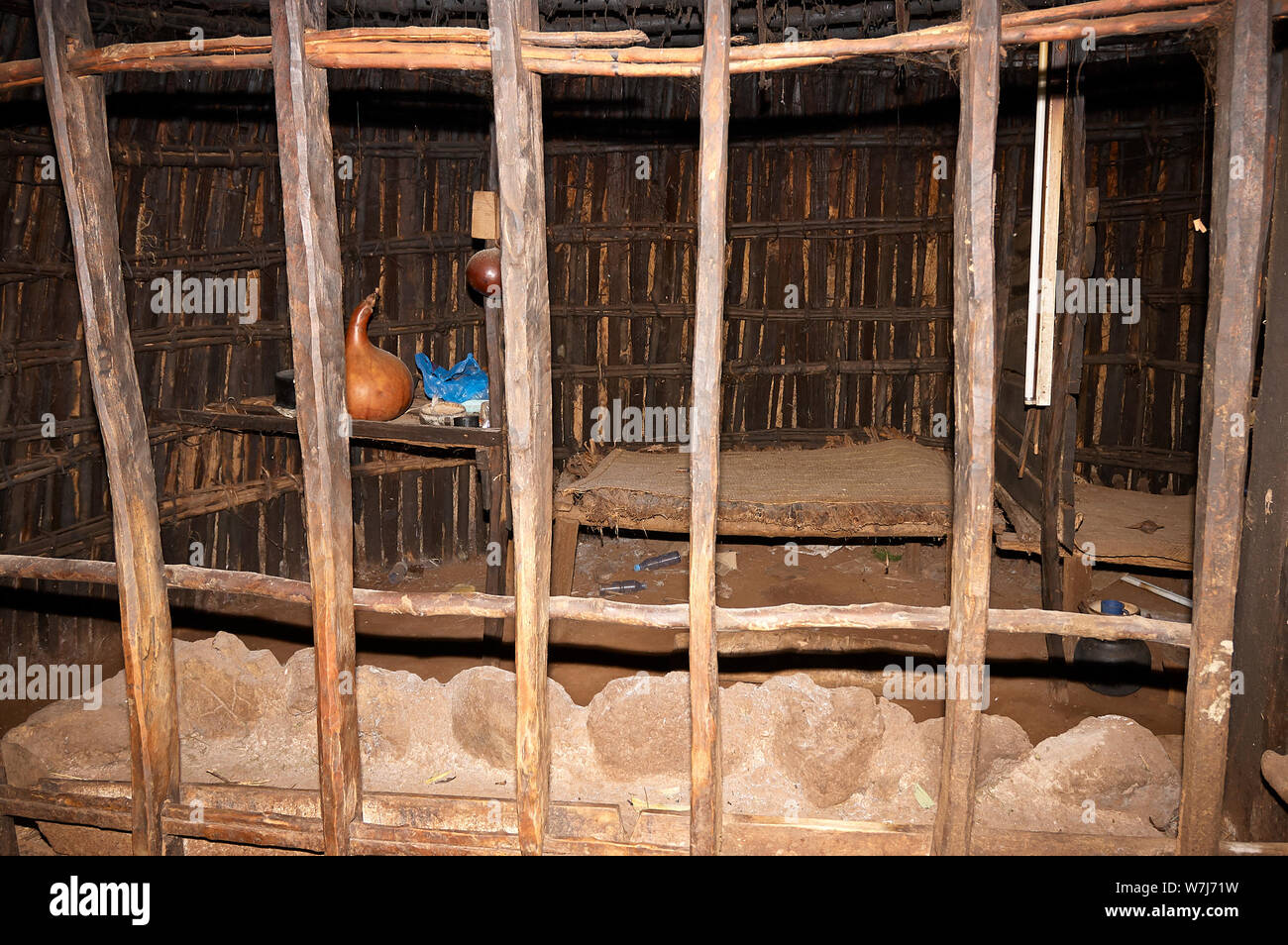 Living and animal areas, separated inside a traditional African Chagga ...