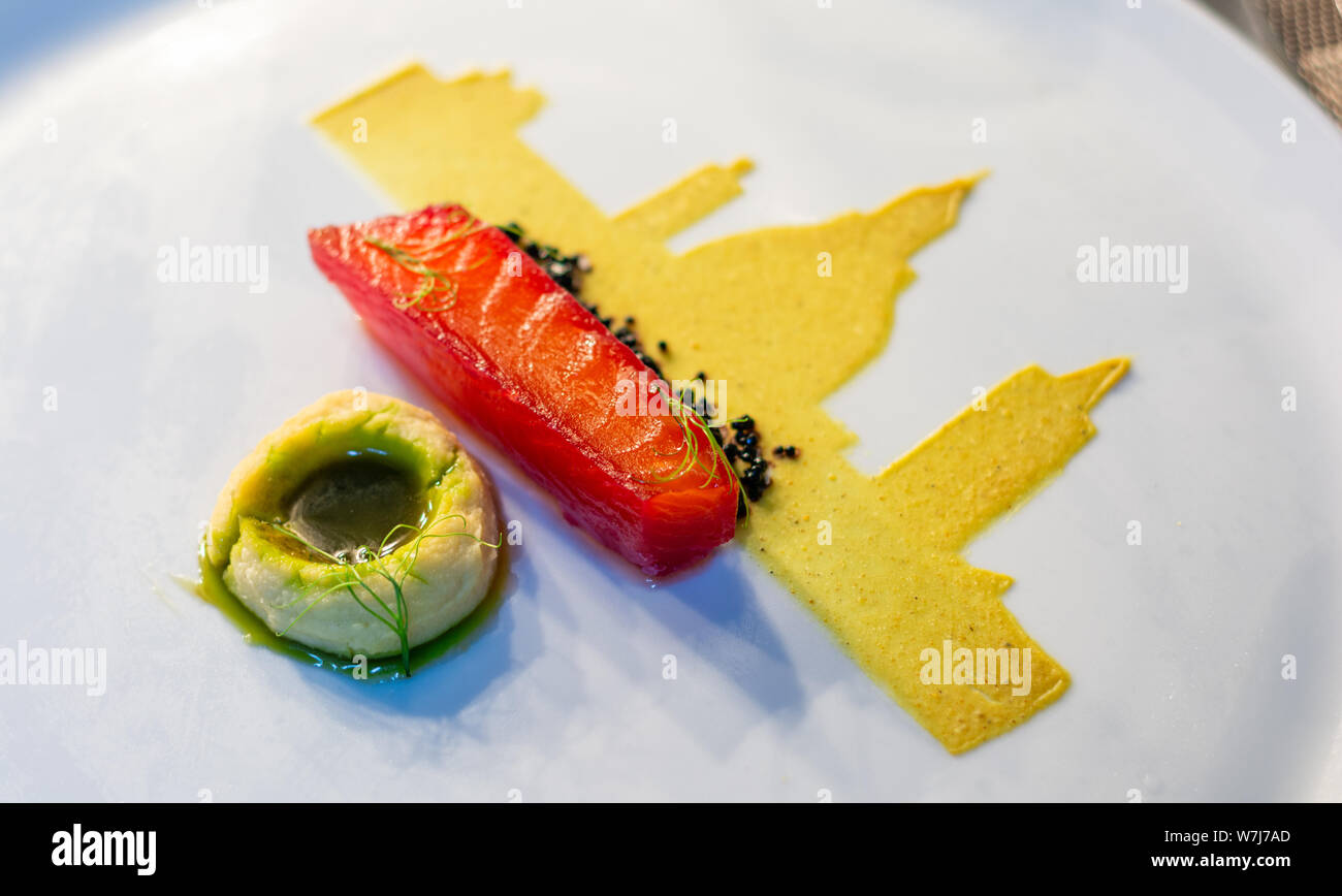 Fine dining. Closeup of food stylish. Restaurant serving Stock Photo ...