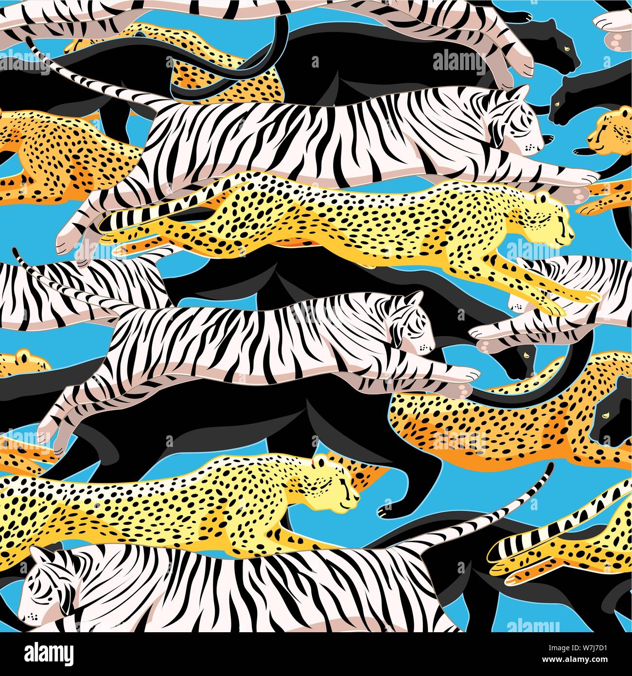 Seamless bright jungle pattern of panthers, cheetahs and tigers on a ...