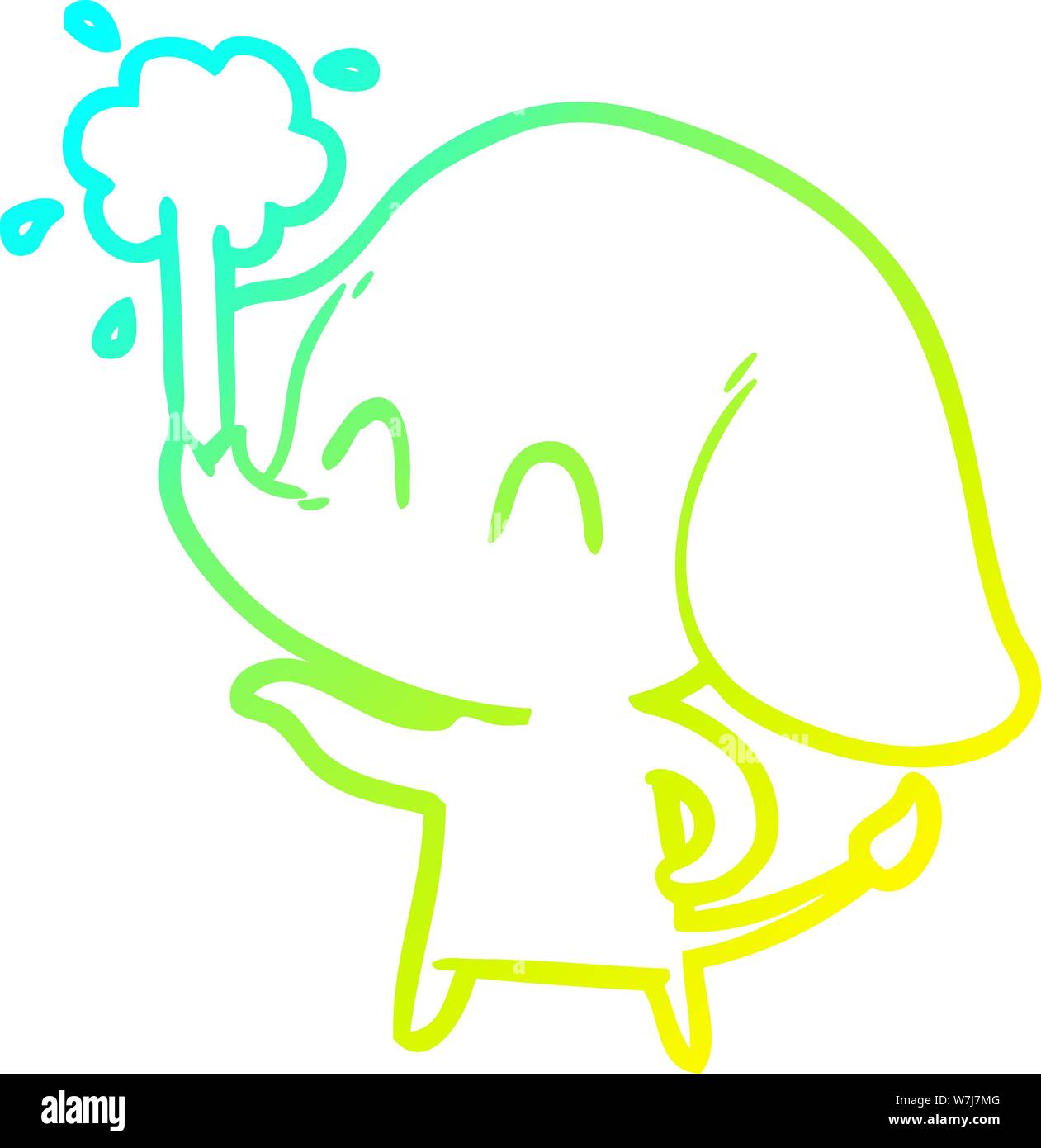 cold gradient line drawing of a cute cartoon elephant spouting water ...