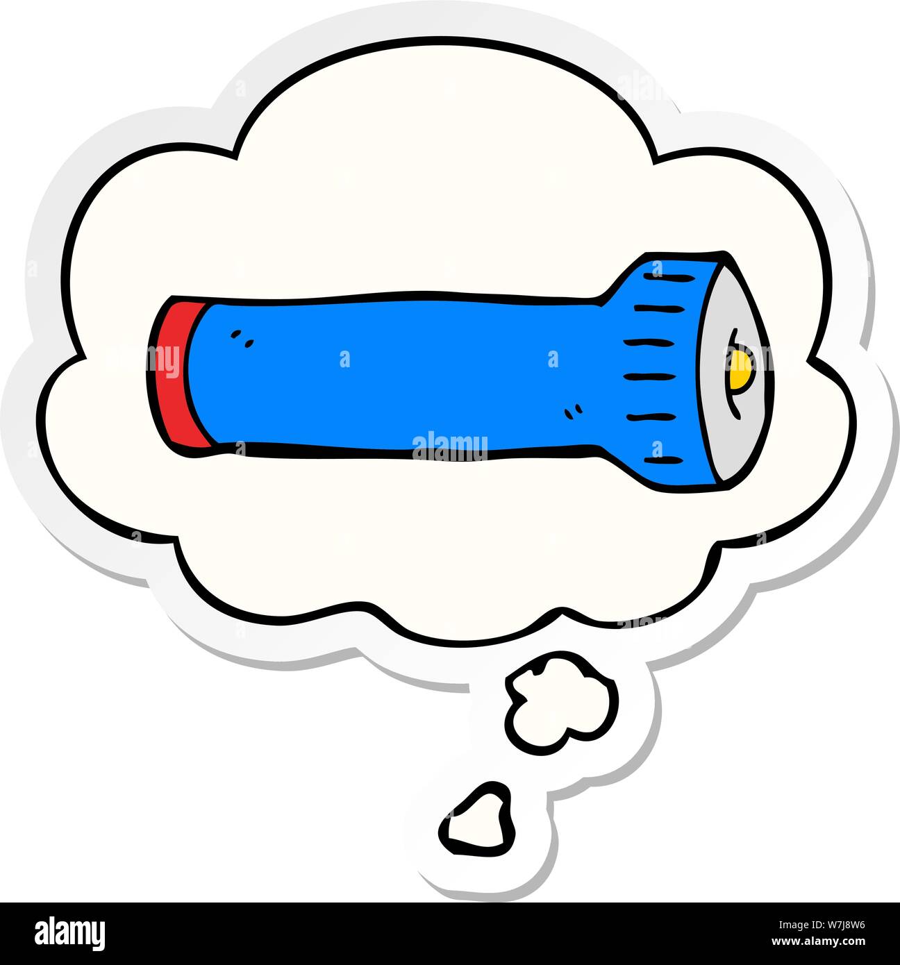 cartoon torch with thought bubble as a printed sticker Stock Vector ...