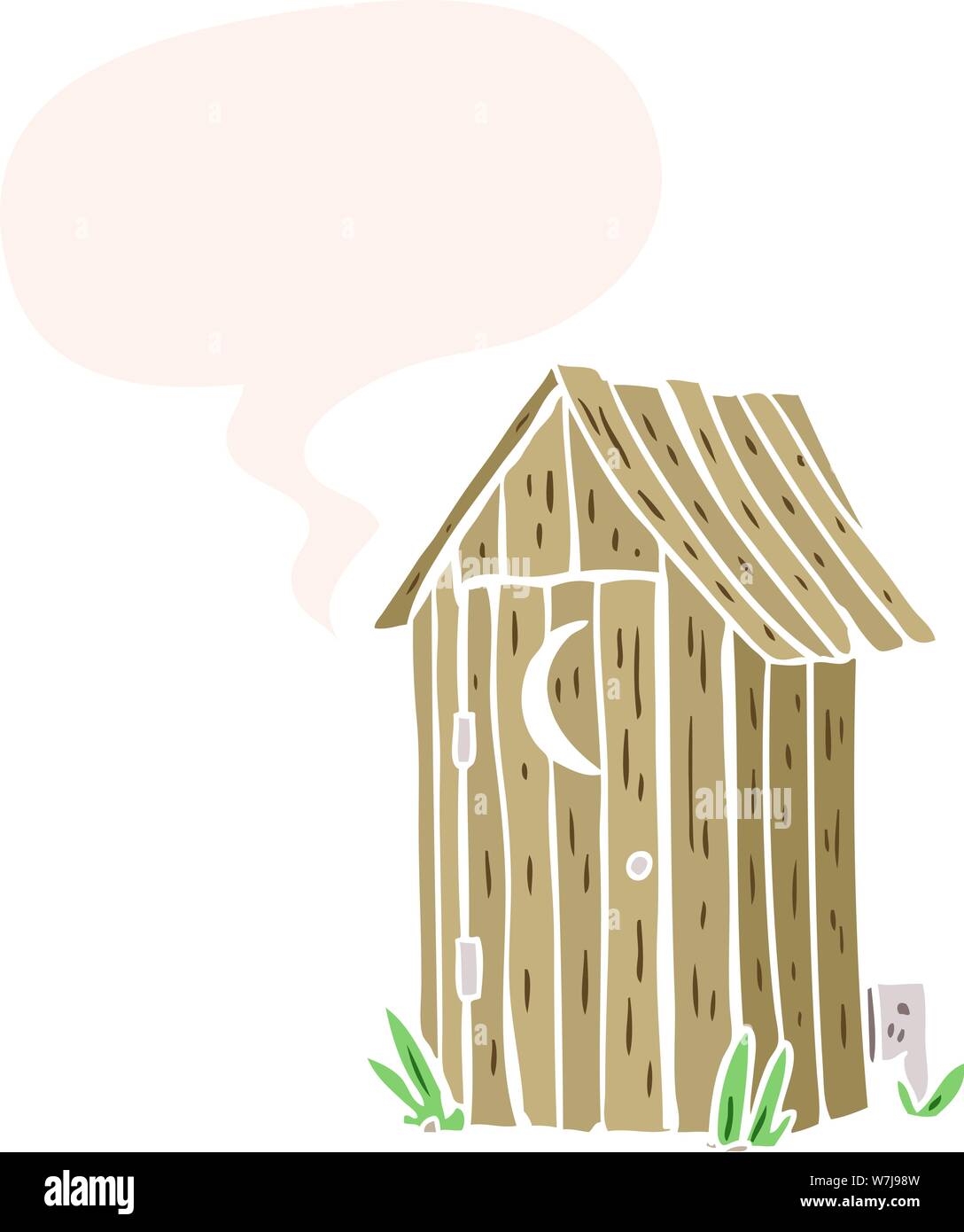 cartoon traditional outdoor toilet with crescent moon window with ...