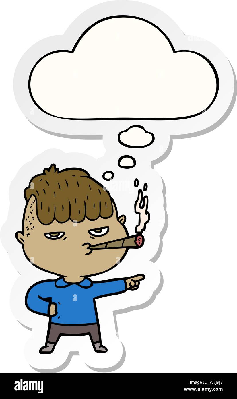 cartoon man smoking with thought bubble as a printed sticker Stock ...