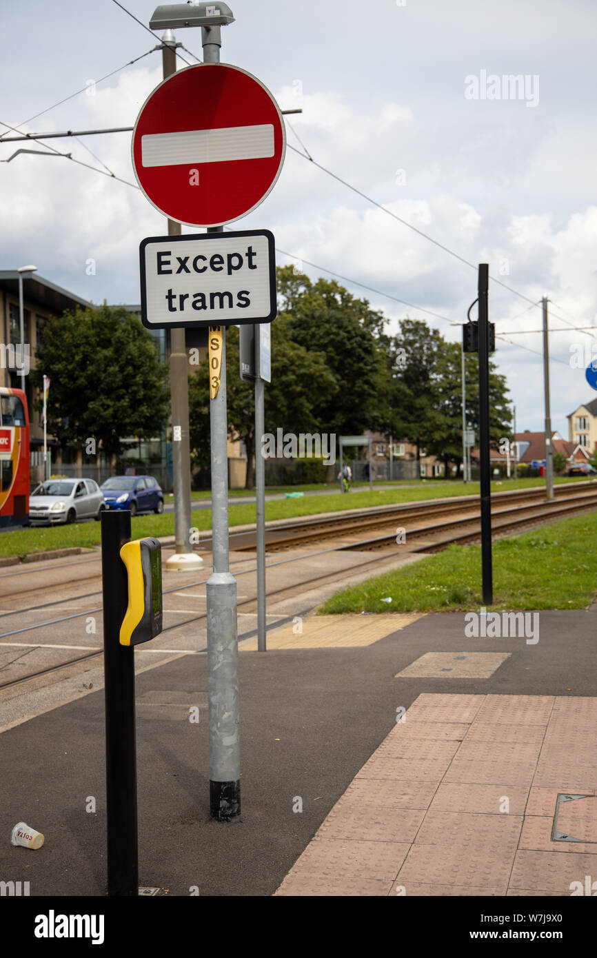 No Entry except trams sign Stock Photo - Alamy