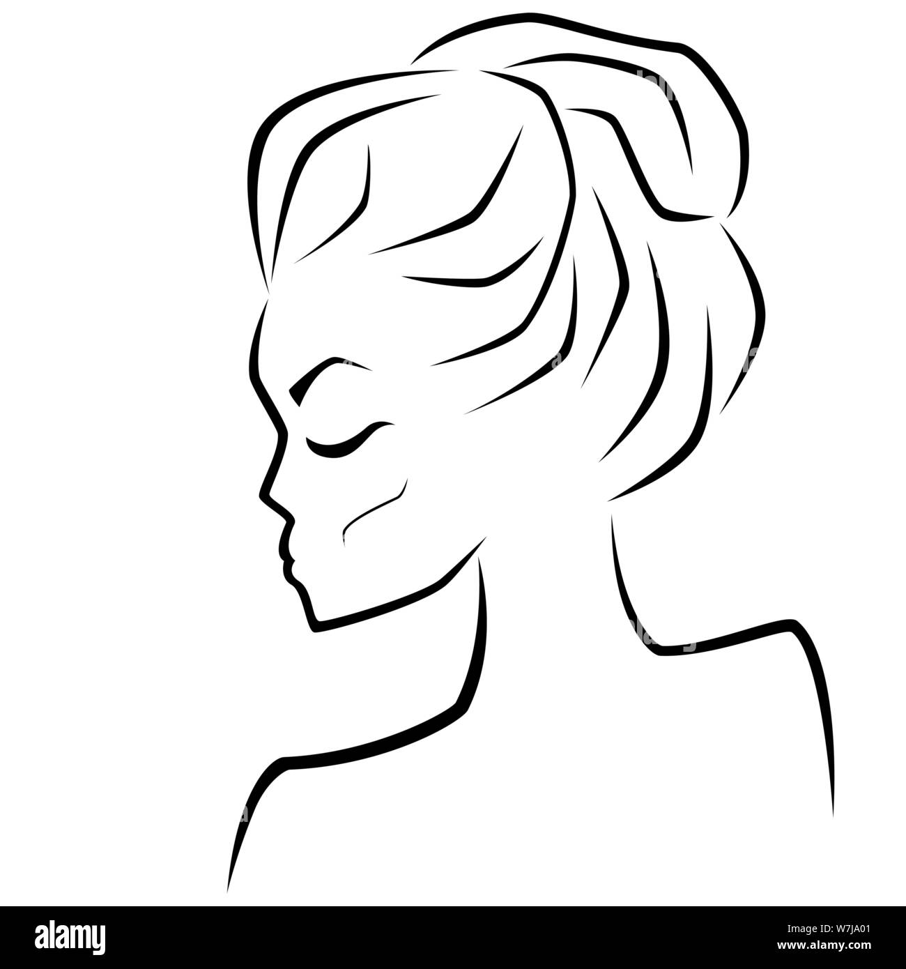 Abstract sensual female face with closed eyes and messy bun hairstyles ...