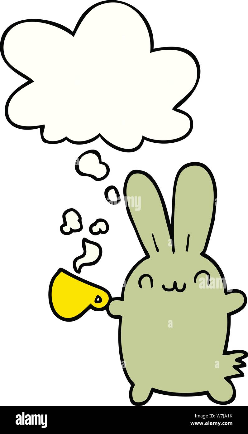 cute cartoon rabbit drinking coffee with thought bubble Stock Vector ...