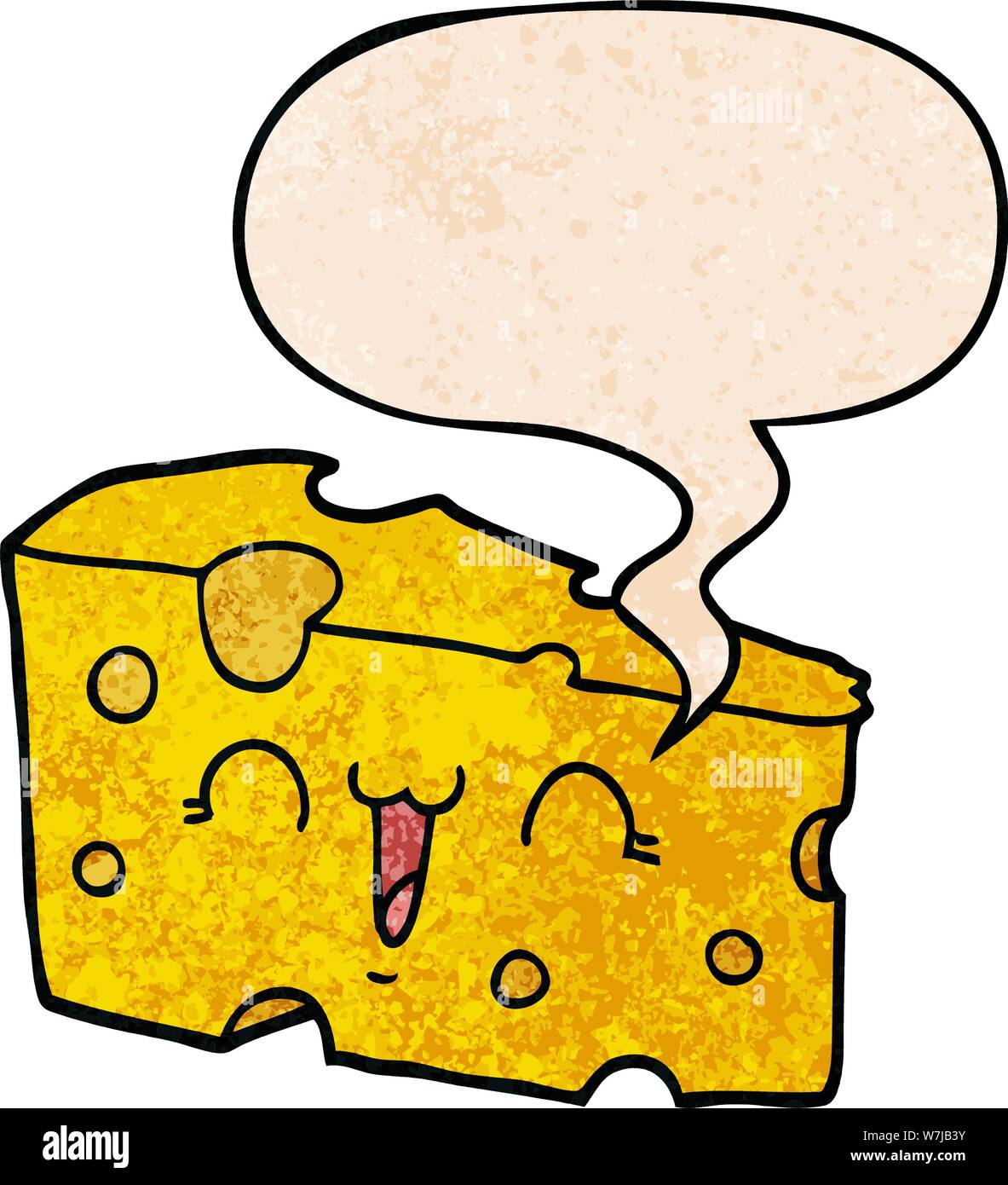 cartoon cheese with speech bubble in retro texture style Stock Vector ...