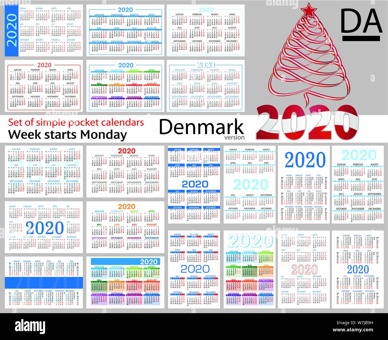 Denmark set of pocket calendars for 2020 (Two thousand nineteen). Week ...