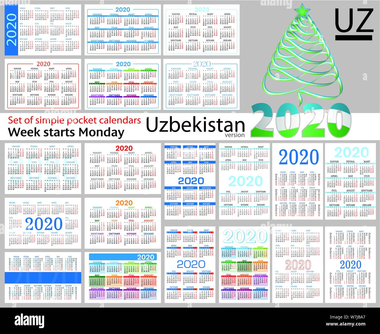 Uzbekistan set of pocket calendars for 2020 (Two thousand nineteen ...