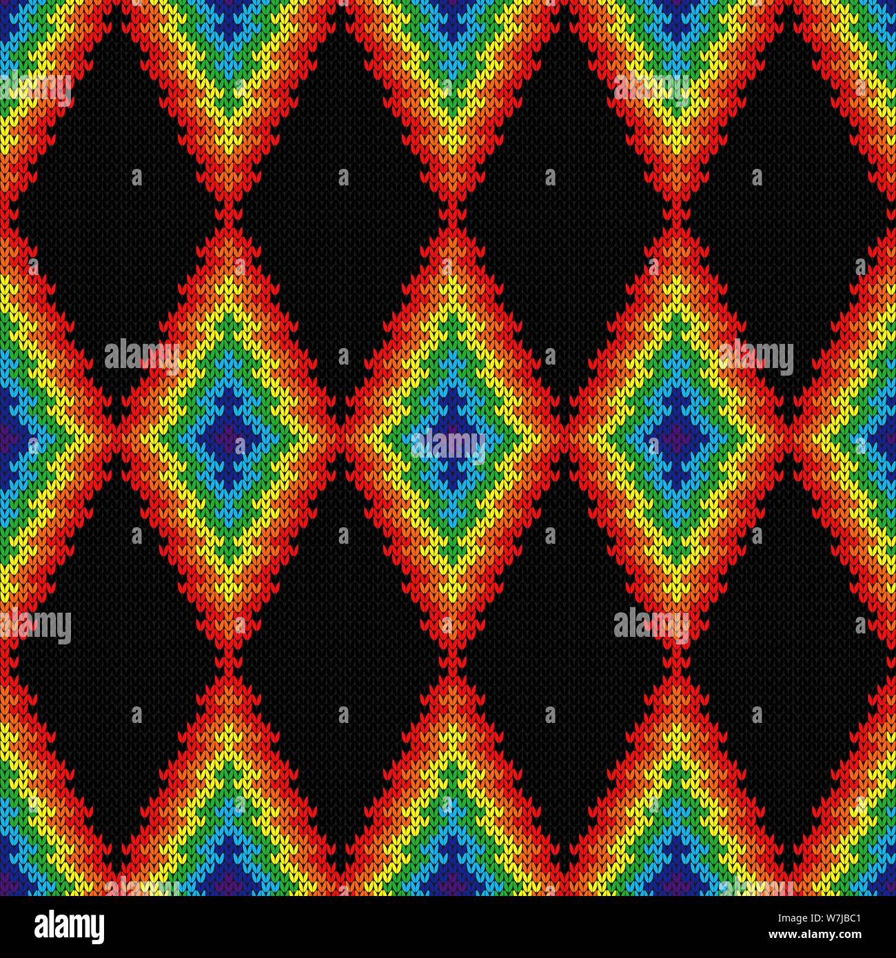 Saturated knitted seamless pattern decorated with decorative figures in ...