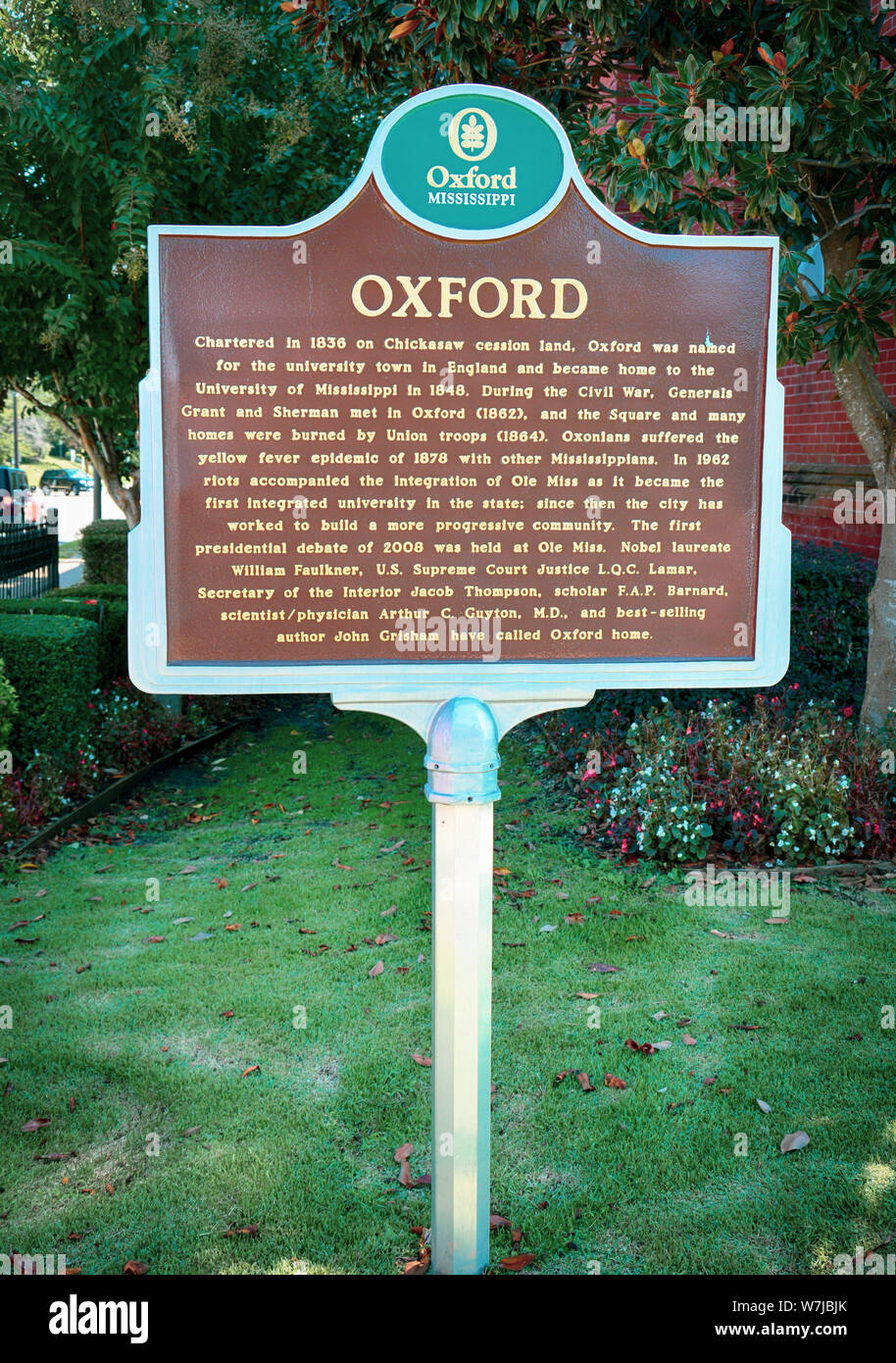A historic marker for the settlement and history of Oxford, Mississippi ...