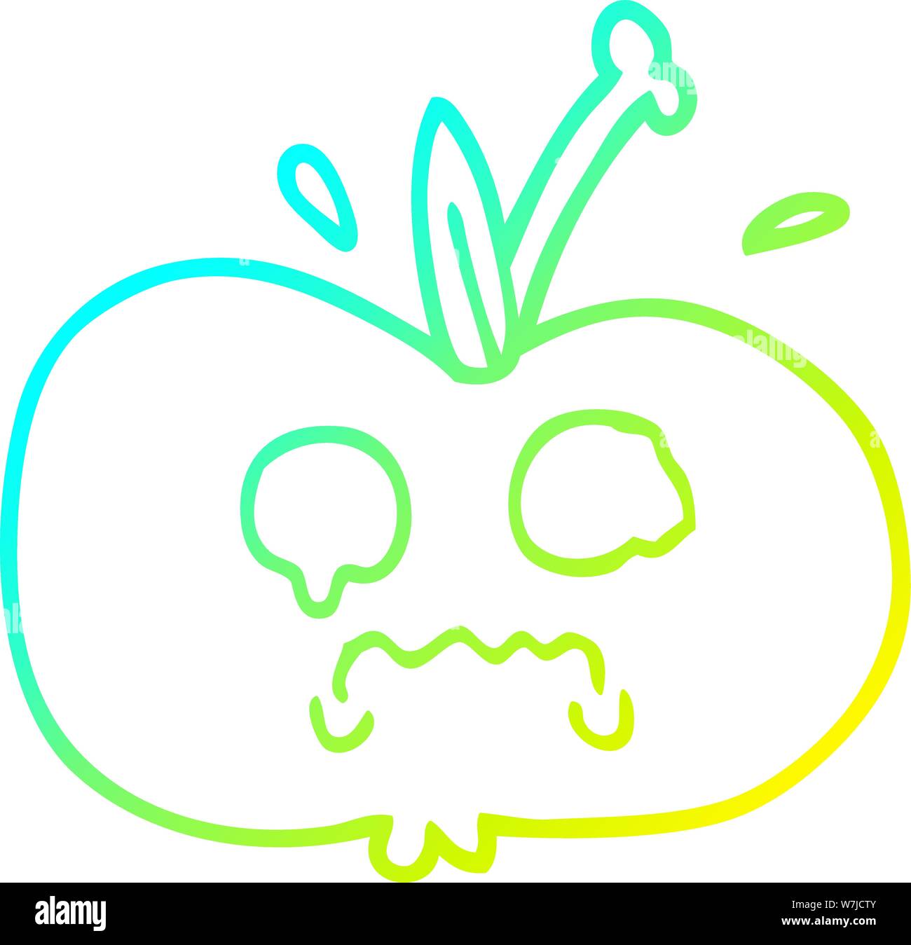 cold gradient line drawing of a cartoon of a sad apple Stock Vector ...