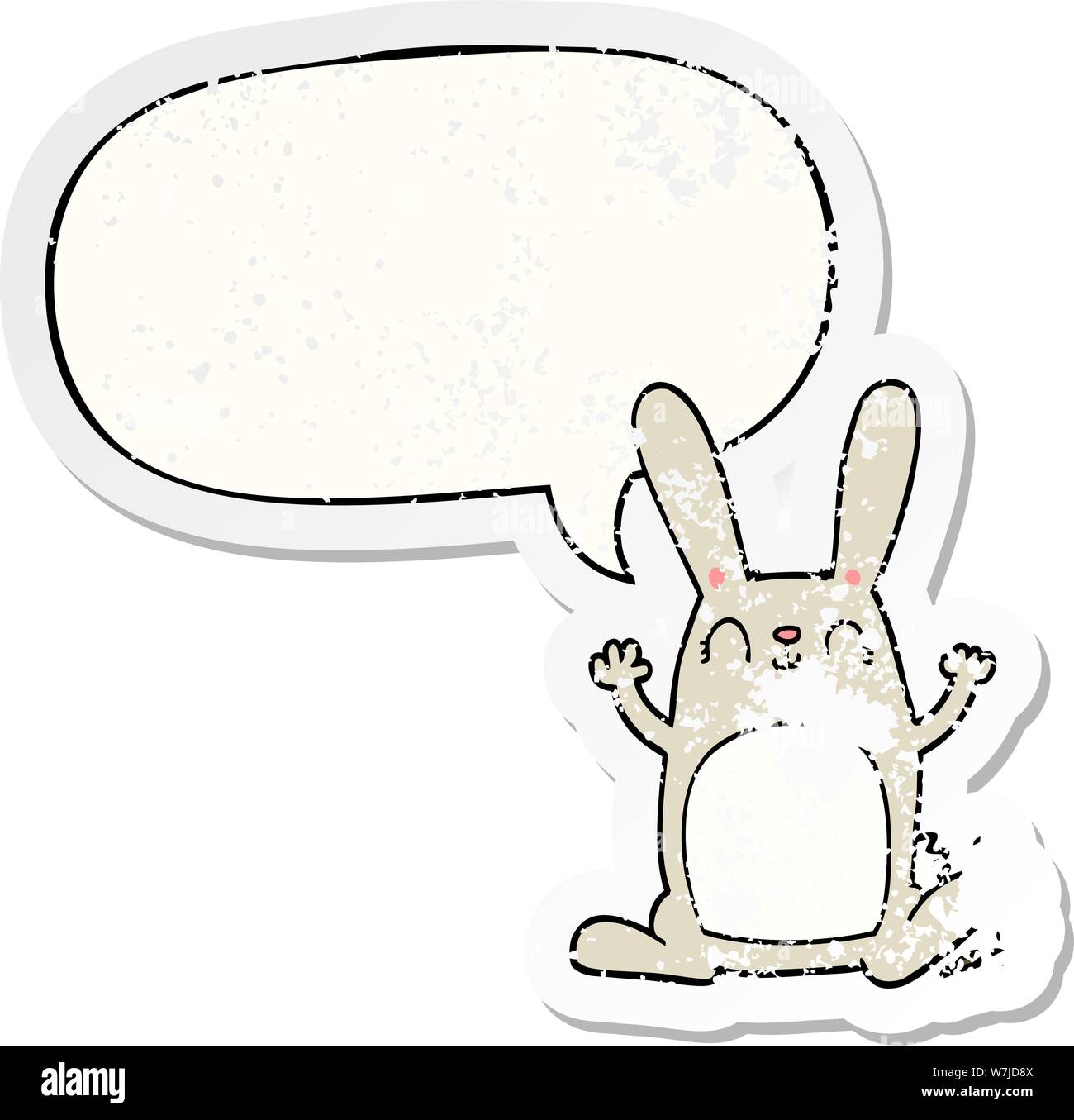 cartoon rabbit with speech bubble distressed distressed old sticker ...