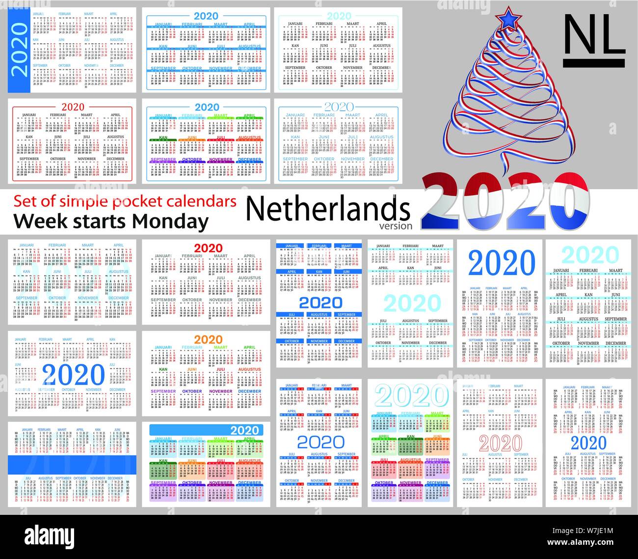 Netherlands set of pocket calendars for 2020 (Two thousand nineteen ...