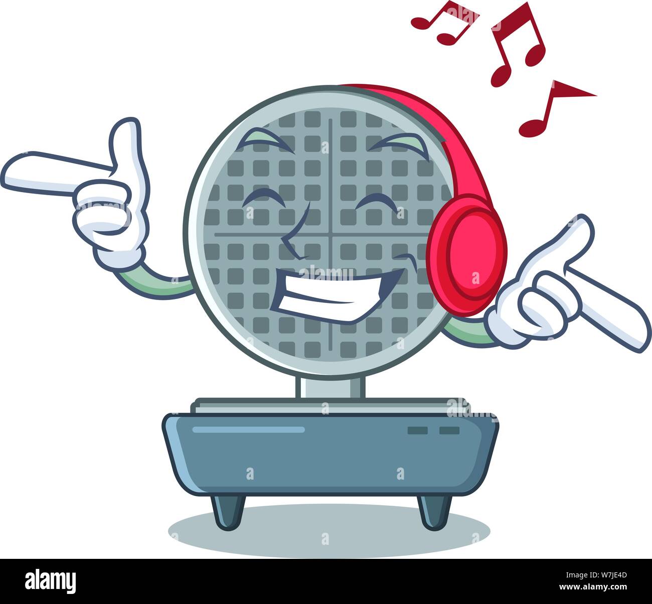 Listening music waffle iron in cartoon kitchen cabinet Stock Vector ...