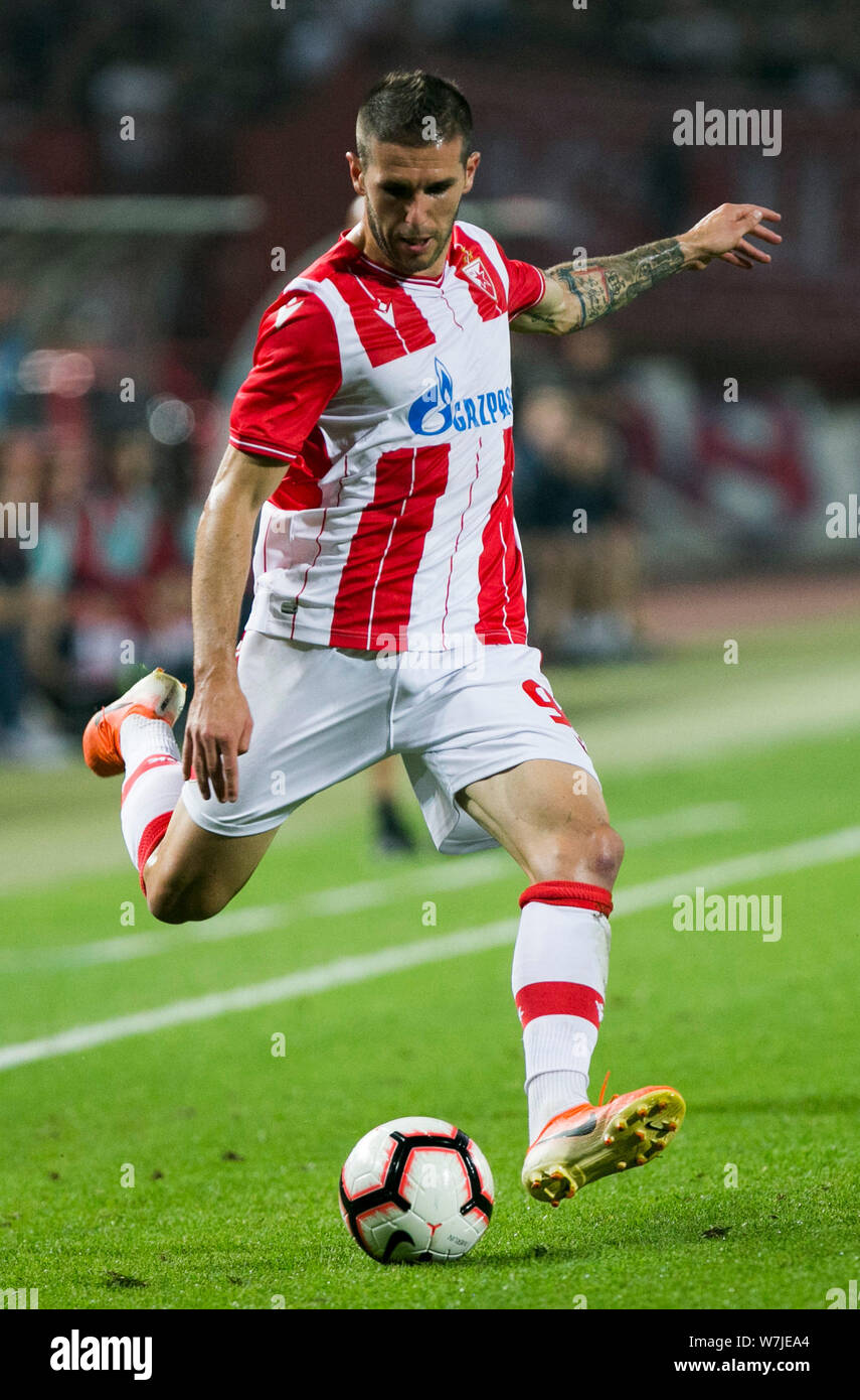 Vukanovic of Red Star Belgrade crosses into the area Stock Photo - Alamy