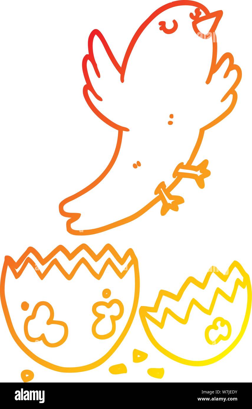 warm gradient line drawing of a cartoon bird hatching from egg Stock ...