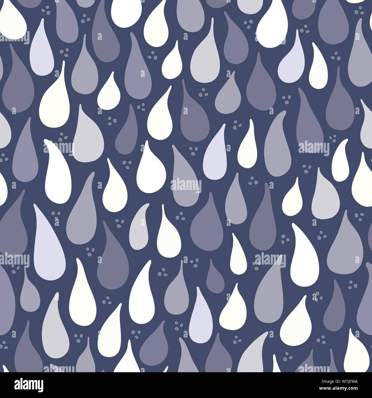 Seamless background design of hand drawn raindrops and dots . A cute weather vector repeat ...