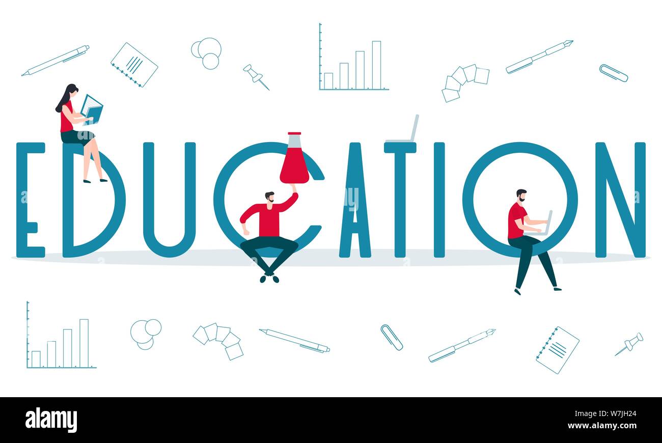 Vector illustration with inscription education, studying people ...