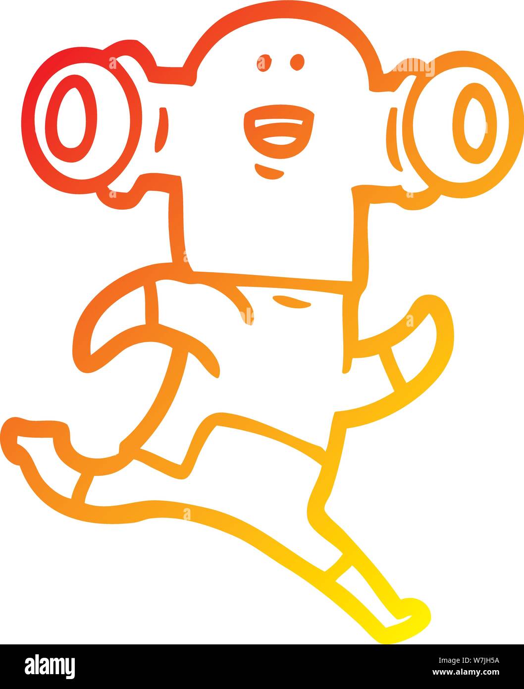 warm gradient line drawing of a friendly cartoon alien running Stock ...