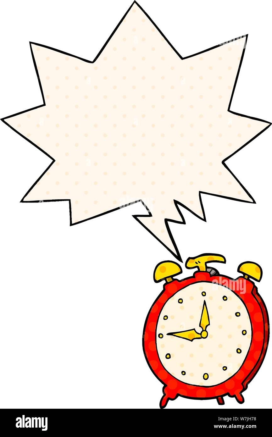 cartoon alarm clock with speech bubble in comic book style Stock Vector ...