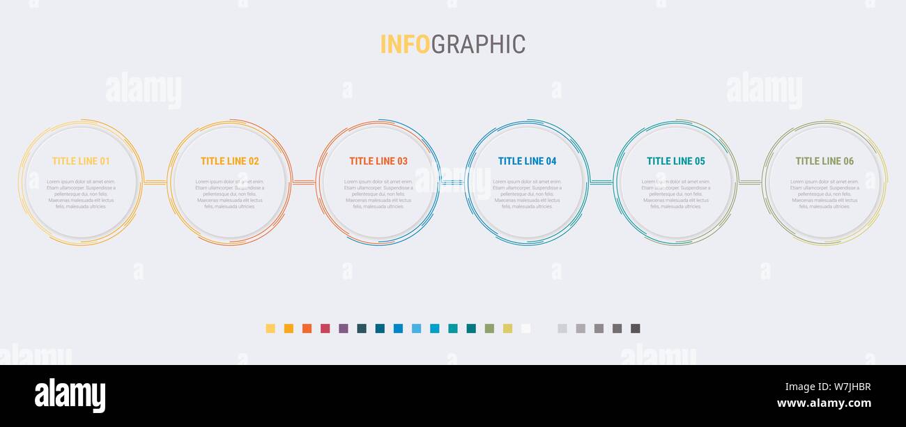 Infographic template. 6 steps rounded design with beautiful colors. Vector timeline elements for ...