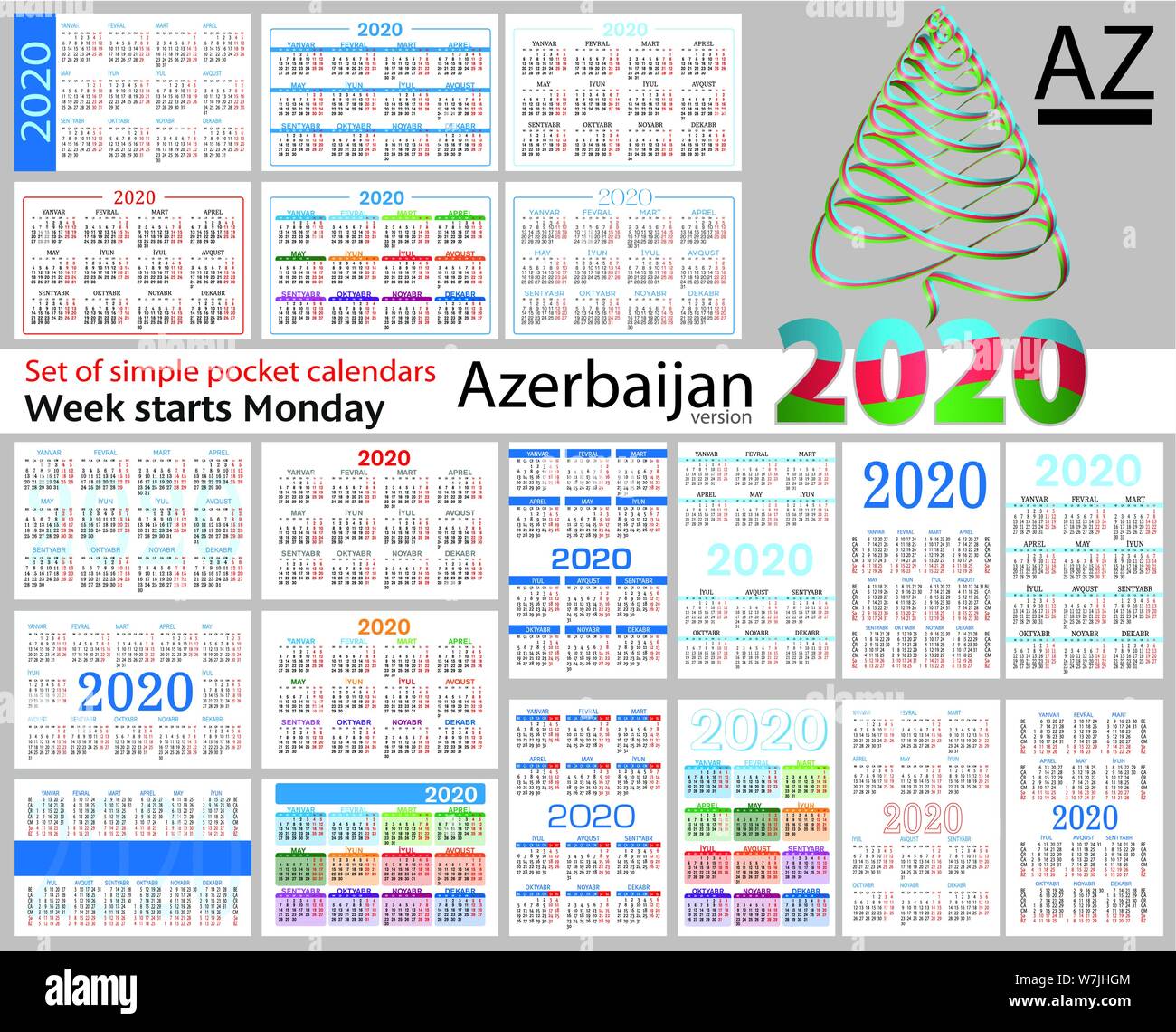 Azerbaijan set of pocket calendars for 2020 (Two thousand nineteen ...