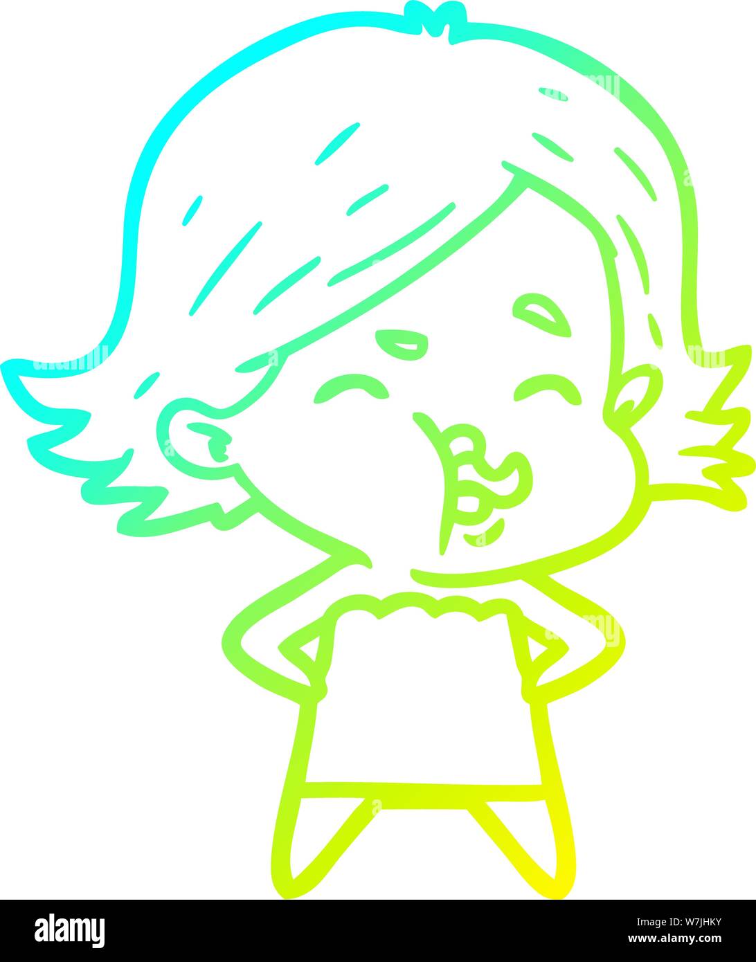 cold gradient line drawing of a cartoon girl pulling face Stock Vector ...