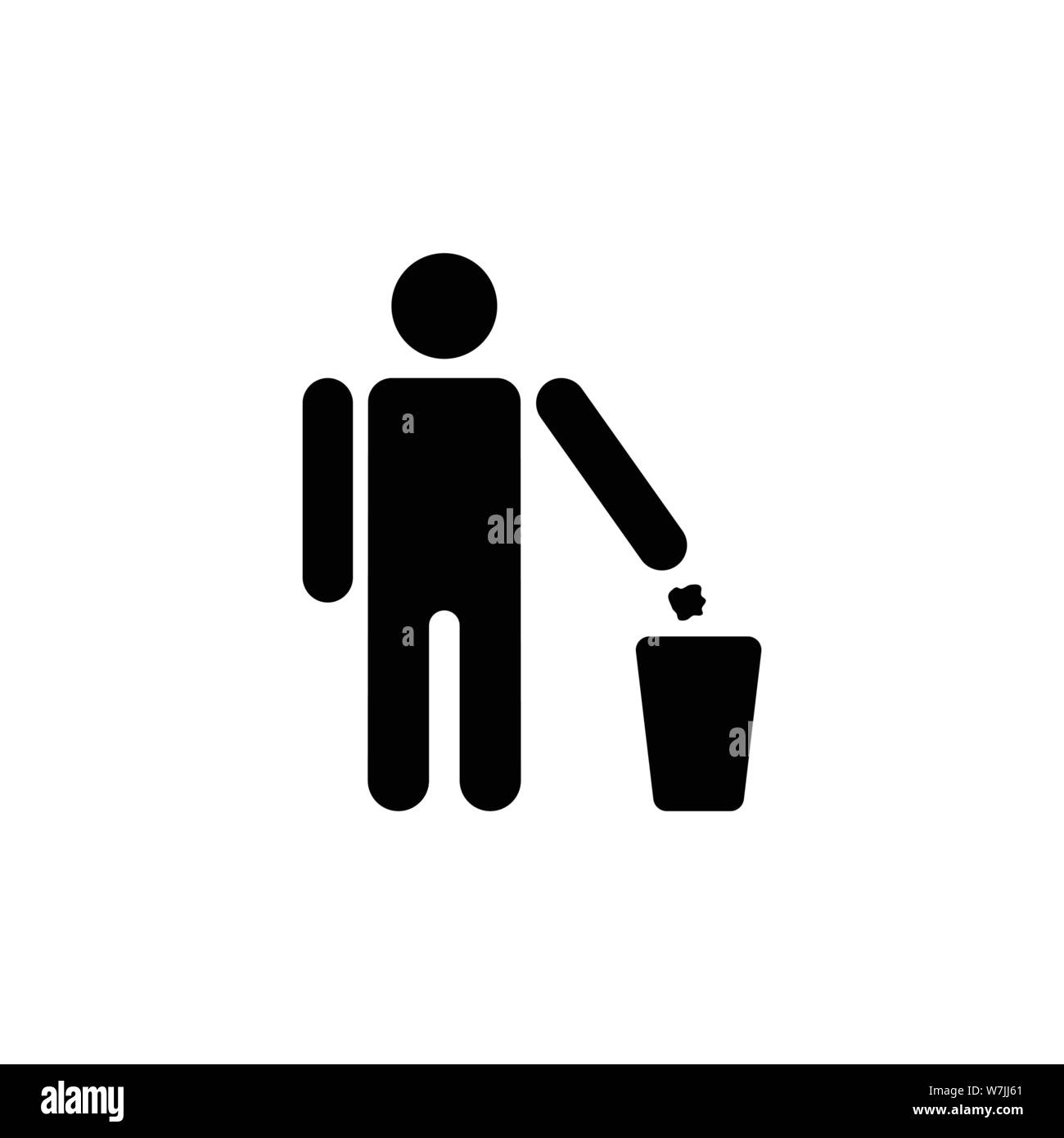 Man Throwing Garbage. Flat Vector Icon illustration. Simple black ...