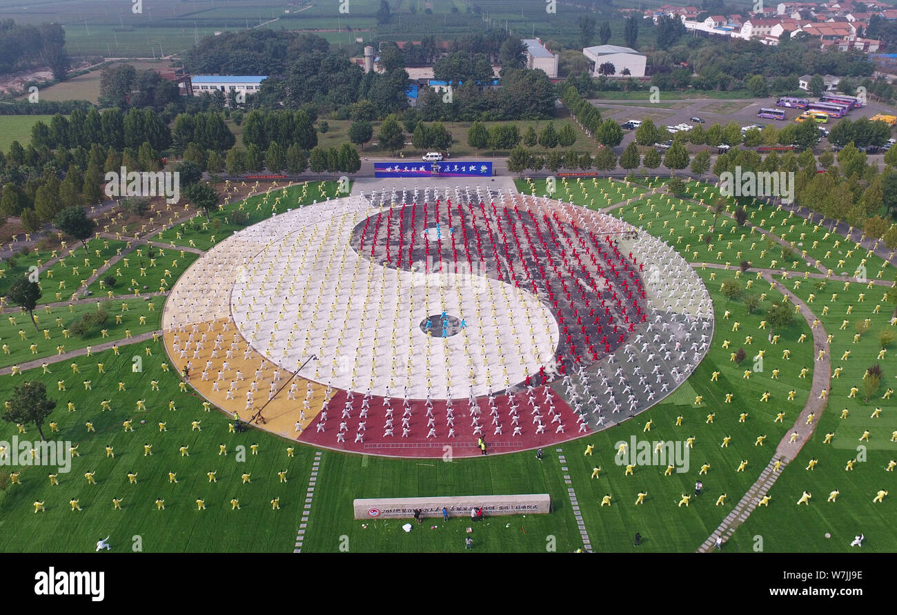 Aerial view of 10,000 enthusiasts featuring the shape of Tai Chi ...