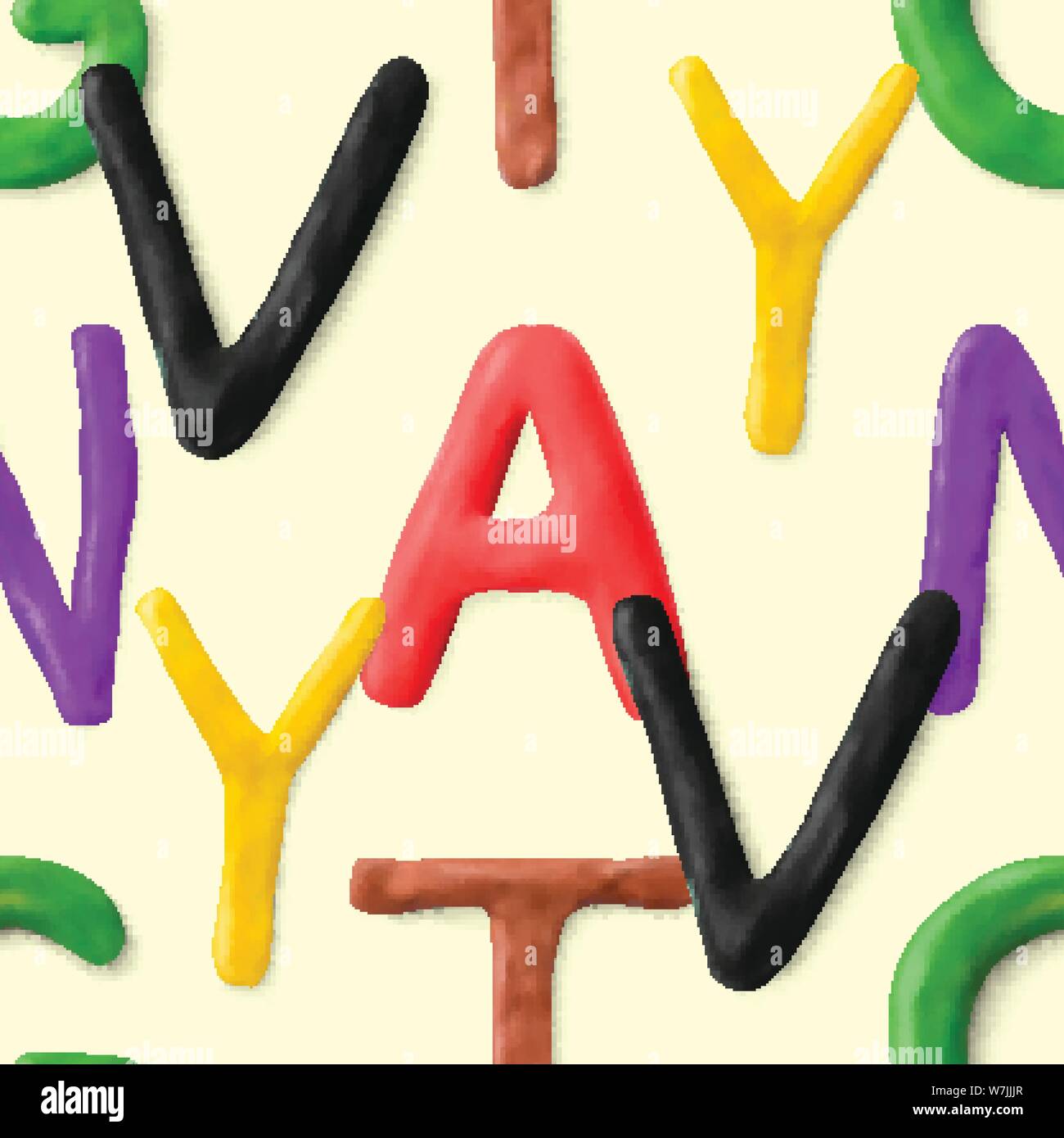 Seamless pattern with alphabet. Handmade modeling clay letters ...
