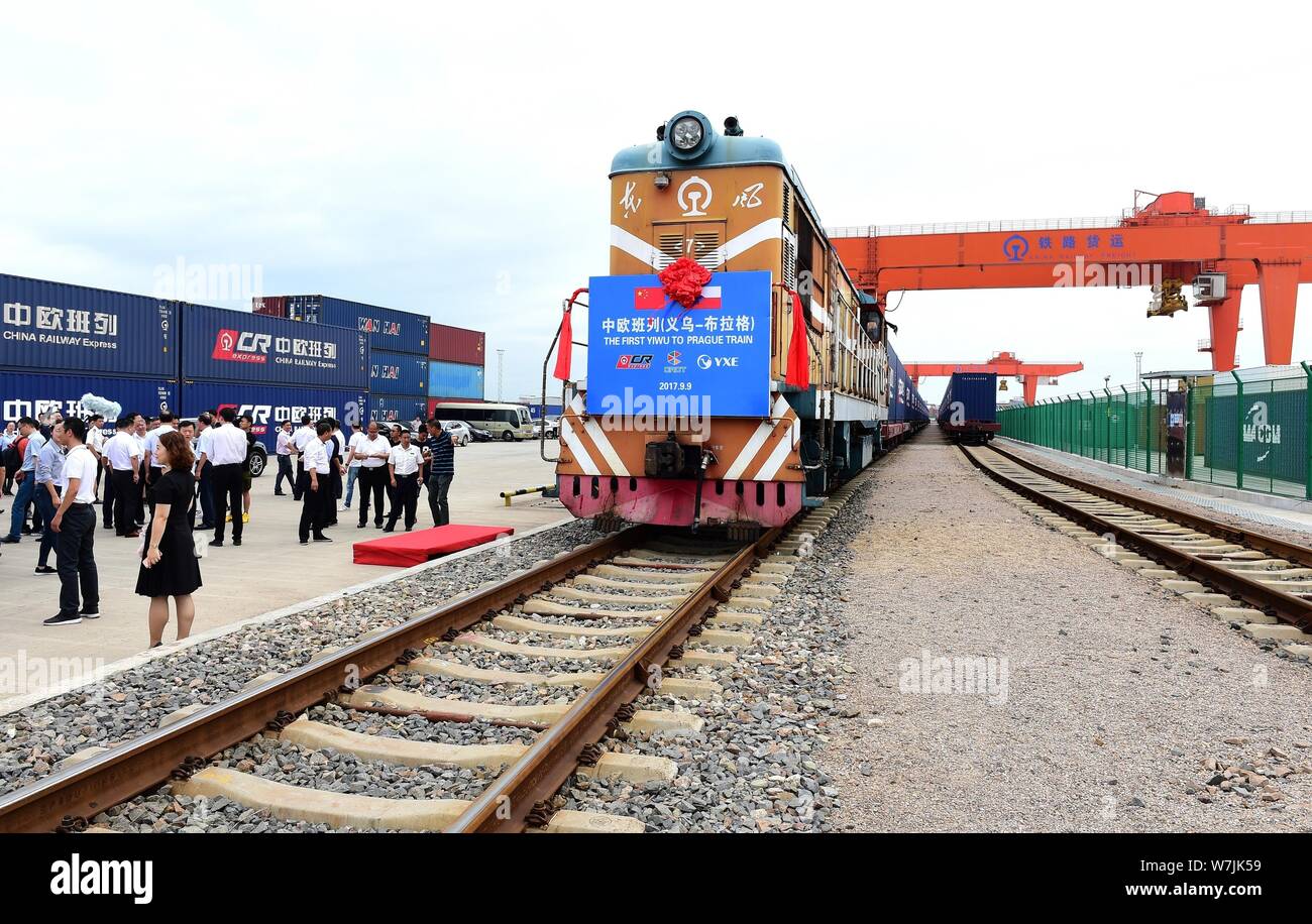 The first freight train of China Railway Express running from Yiwu to ...