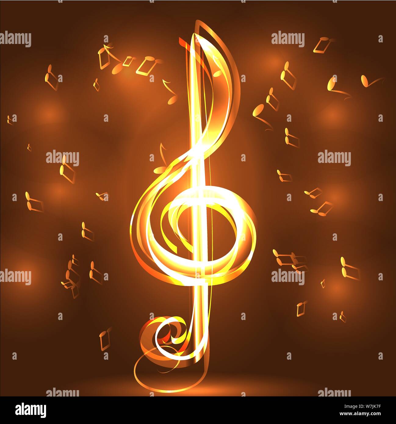 Elegant luminous contour of the treble clef on a dark background, neon ...