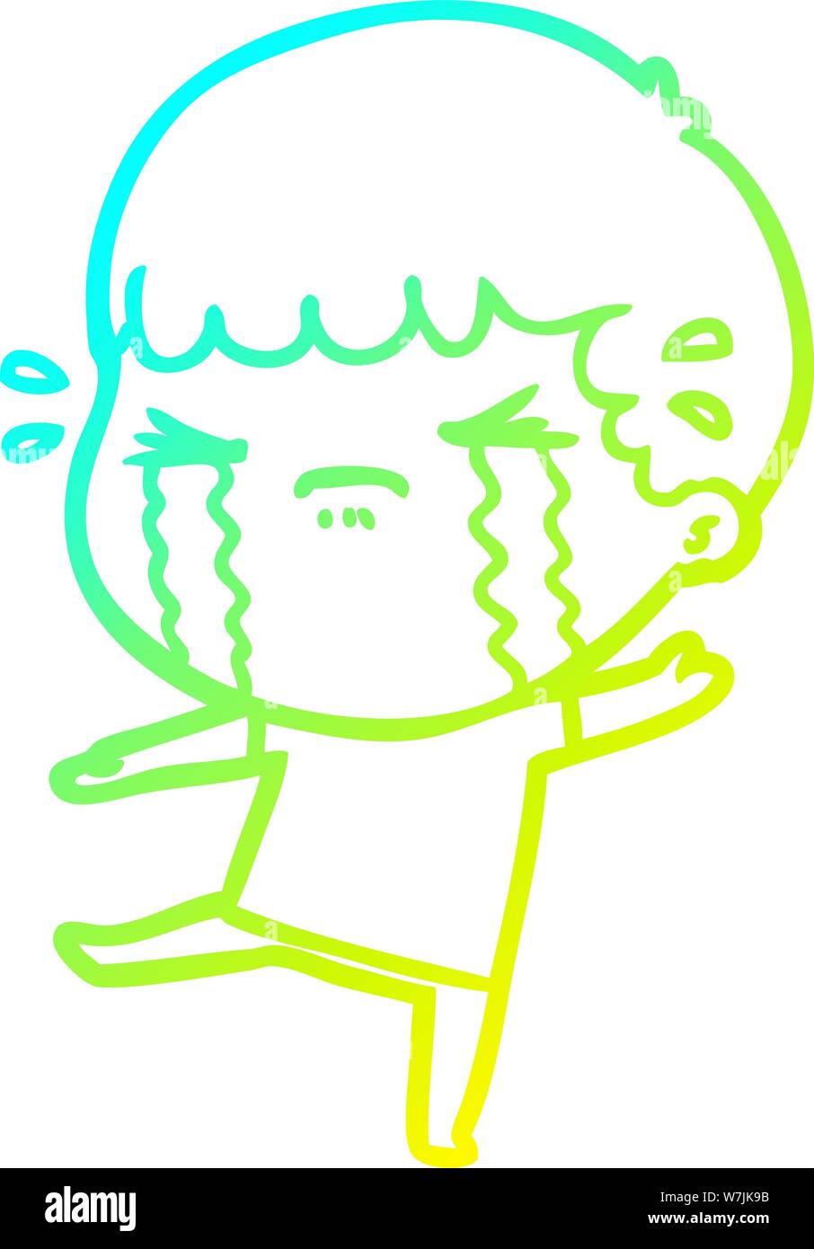cold gradient line drawing of a cartoon man crying Stock Vector Image ...