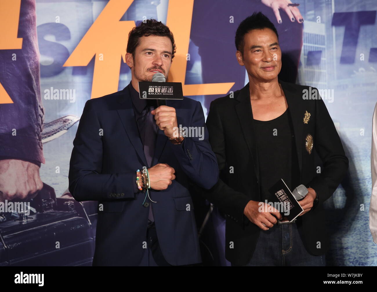 English actor Orlando Bloom, left, and Hong Kong actor Simon Yam attend ...