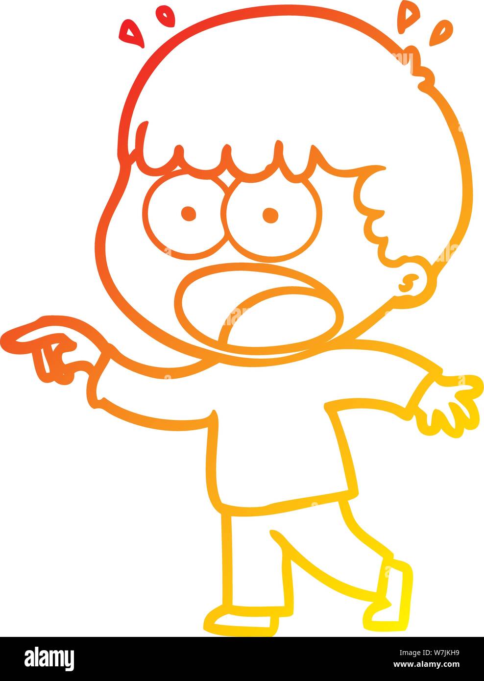 warm gradient line drawing of a cartoon shocked man pointing Stock ...