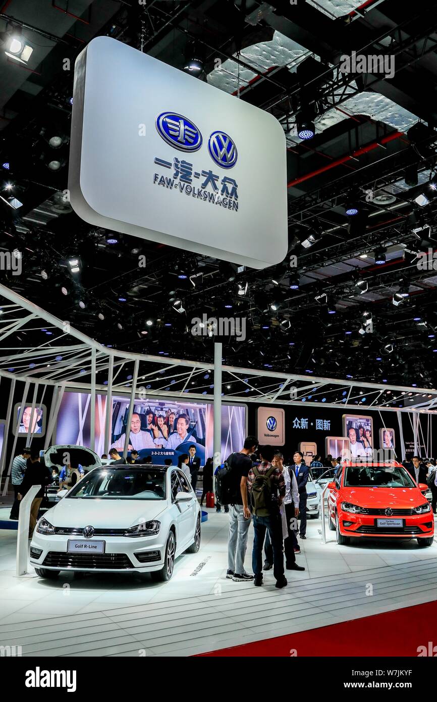 --FILE--Cars on display at the stand of FAW-Volkswagen, a joint venture ...