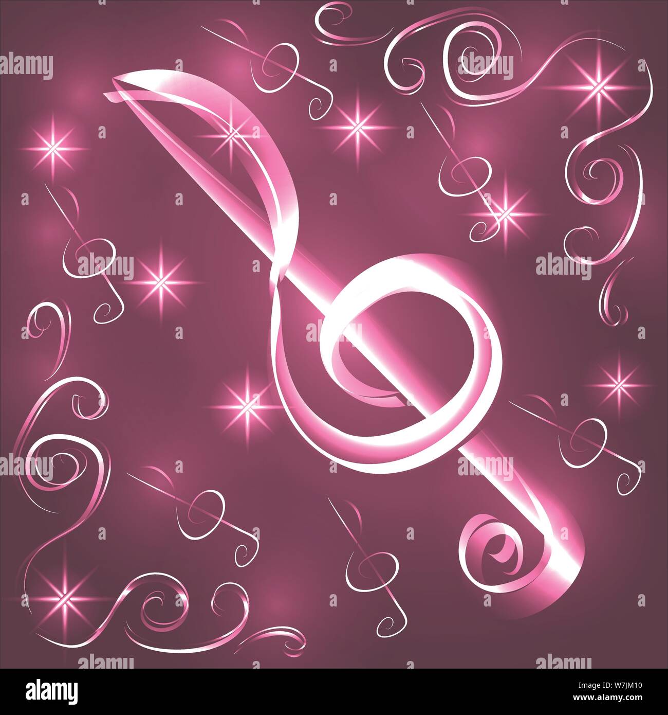 Elegant luminous contour of the treble clef on a dark background, neon ...