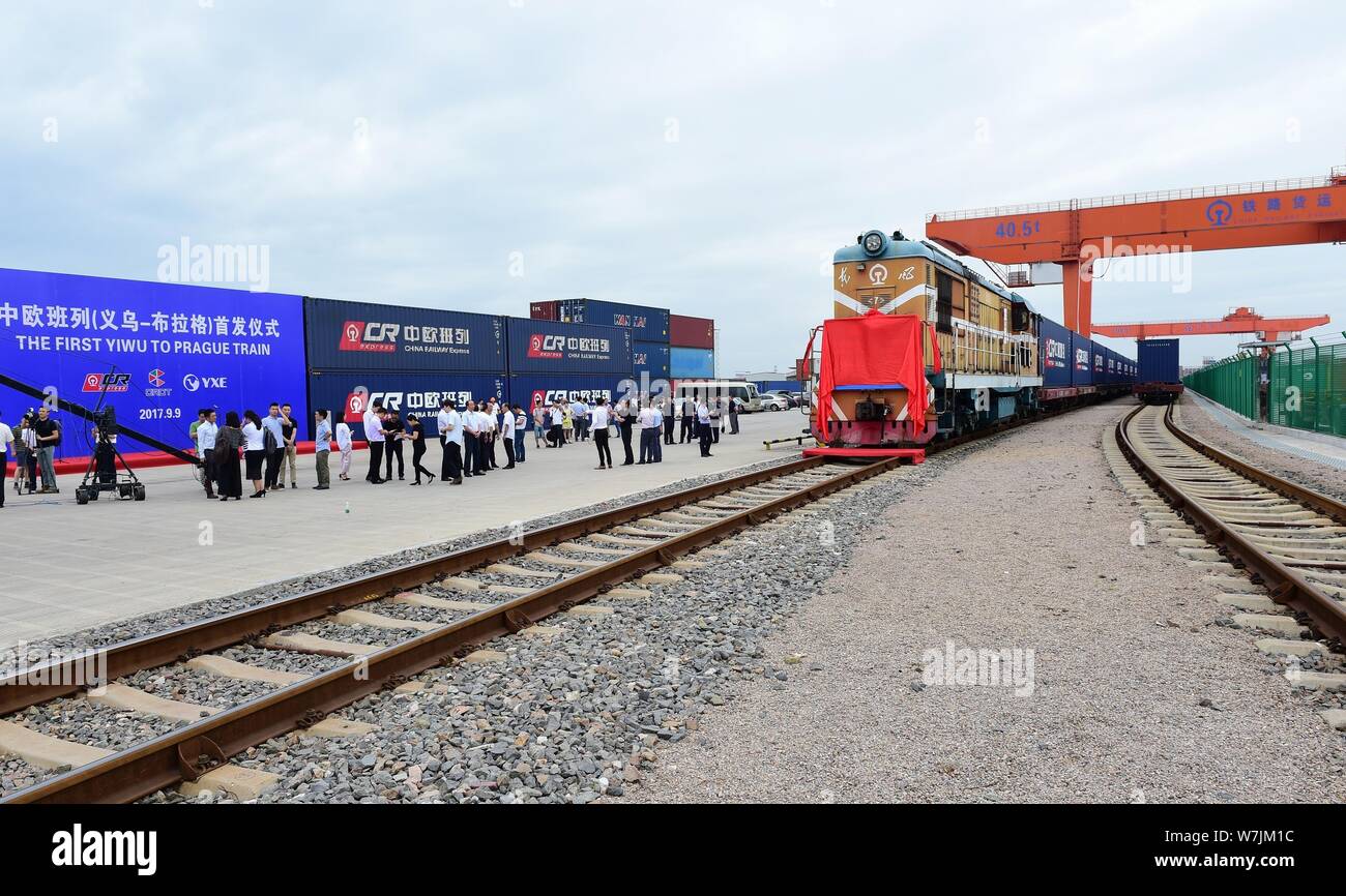 The first freight train of China Railway Express running from Yiwu to ...