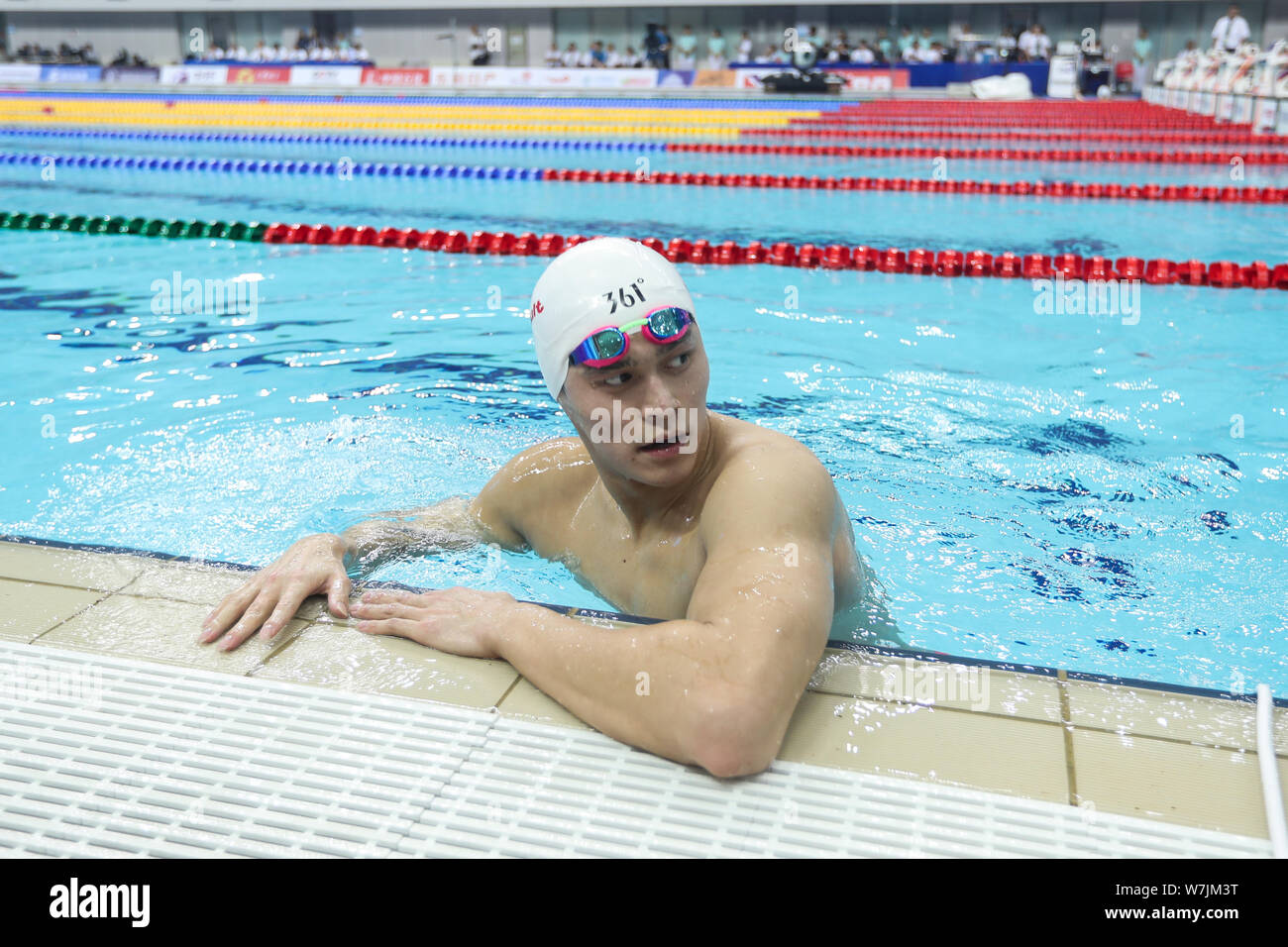 Chinese swimming star Sun Yang of Zhejiang celebrates after winning the ...