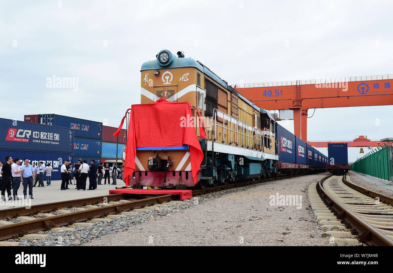 The first freight train of China Railway Express running from Yiwu to ...