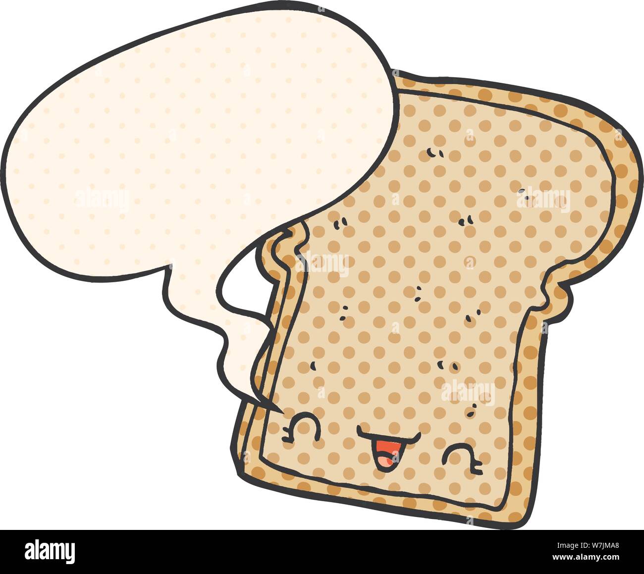cute cartoon slice of bread with speech bubble in comic book style ...