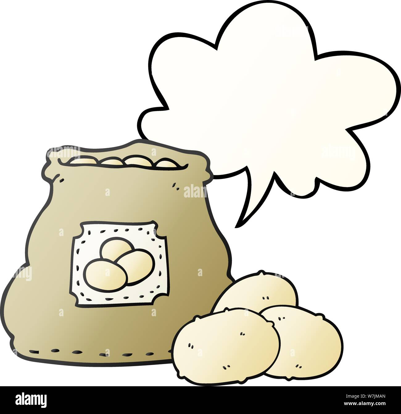 cartoon bag of potatoes with speech bubble in smooth gradient style ...