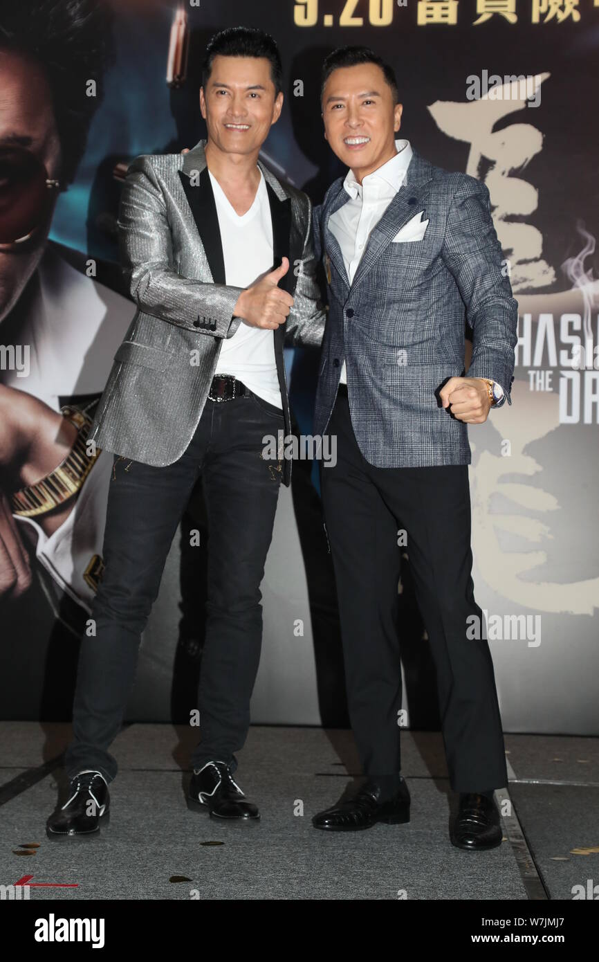 Hong Kong actor Donnie Yen, right, and Ray Lui attend a press ...