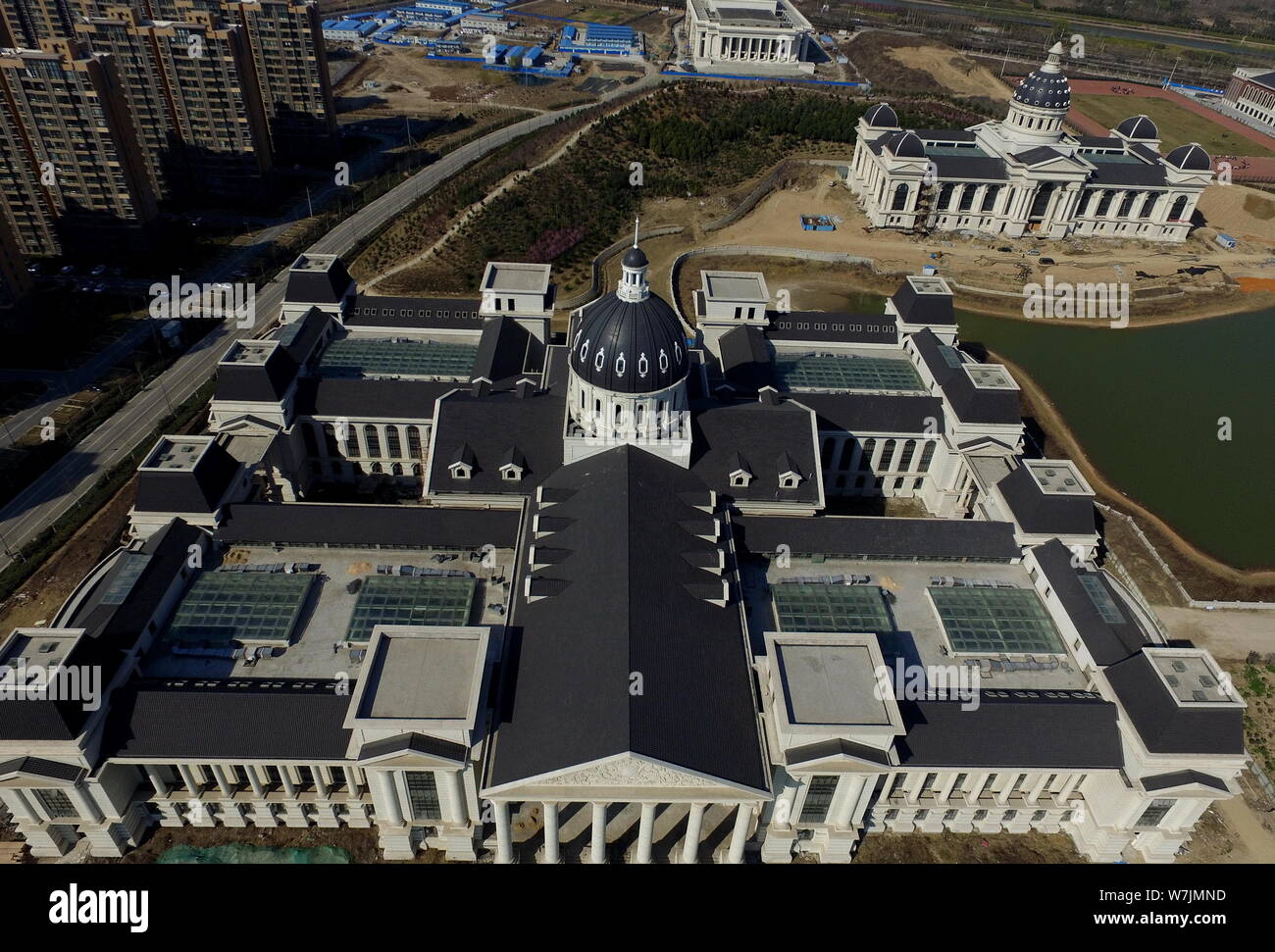 Aerial view of a European-style building at the Zilonghu campus of ...