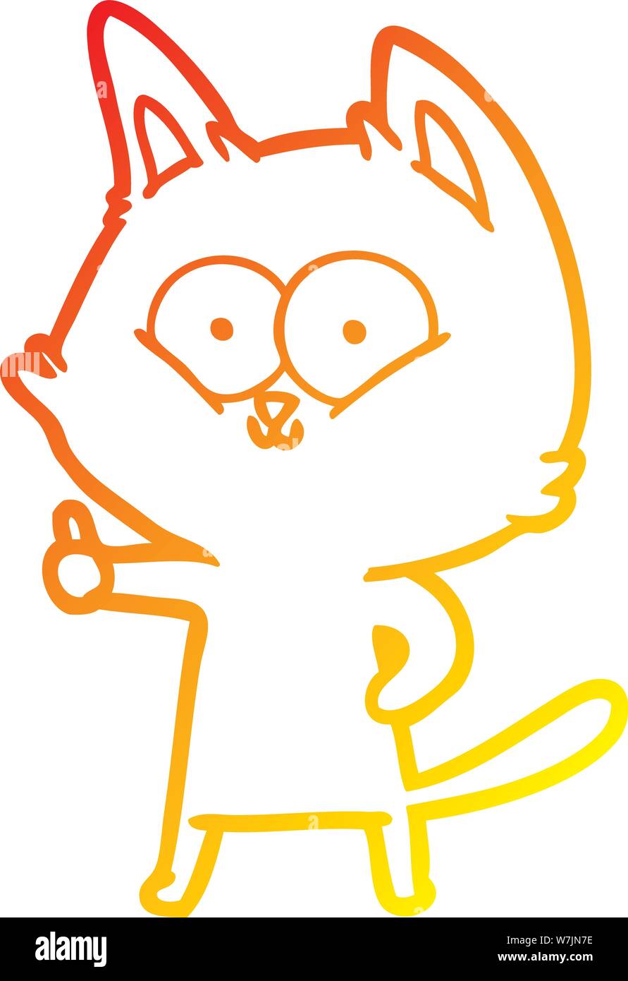 warm gradient line drawing of a cartoon cat giving thumbs up Stock ...
