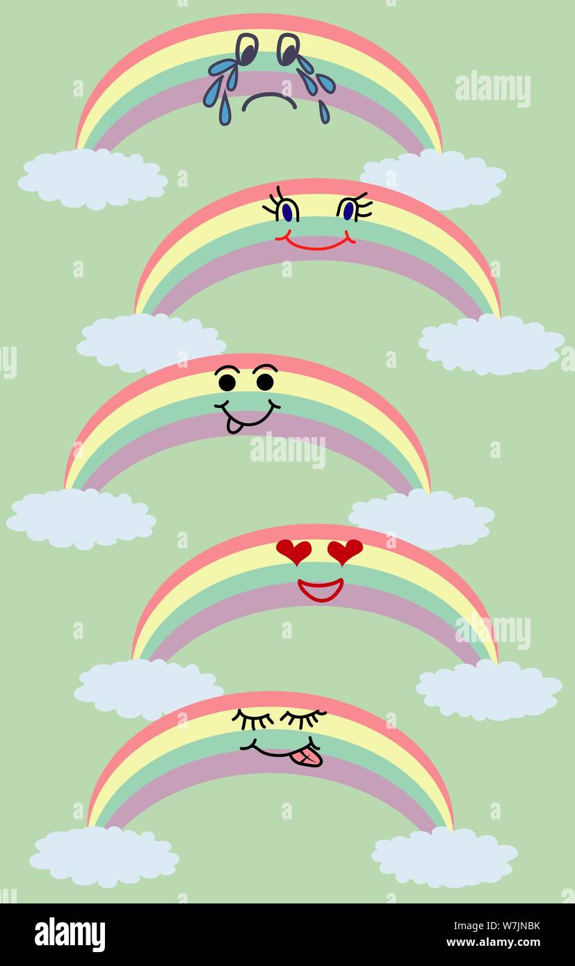 Emotional rainbow on dark background. Cute weather forecast. set Stock ...
