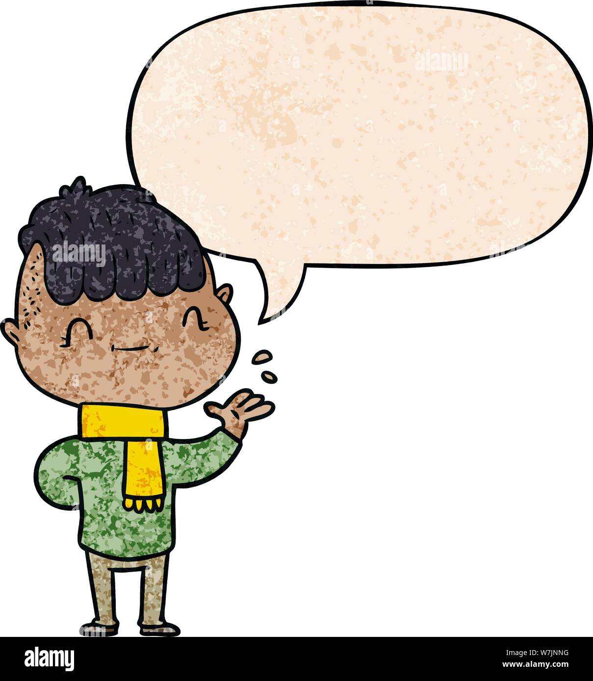 cartoon friendly boy with speech bubble in retro texture style Stock ...