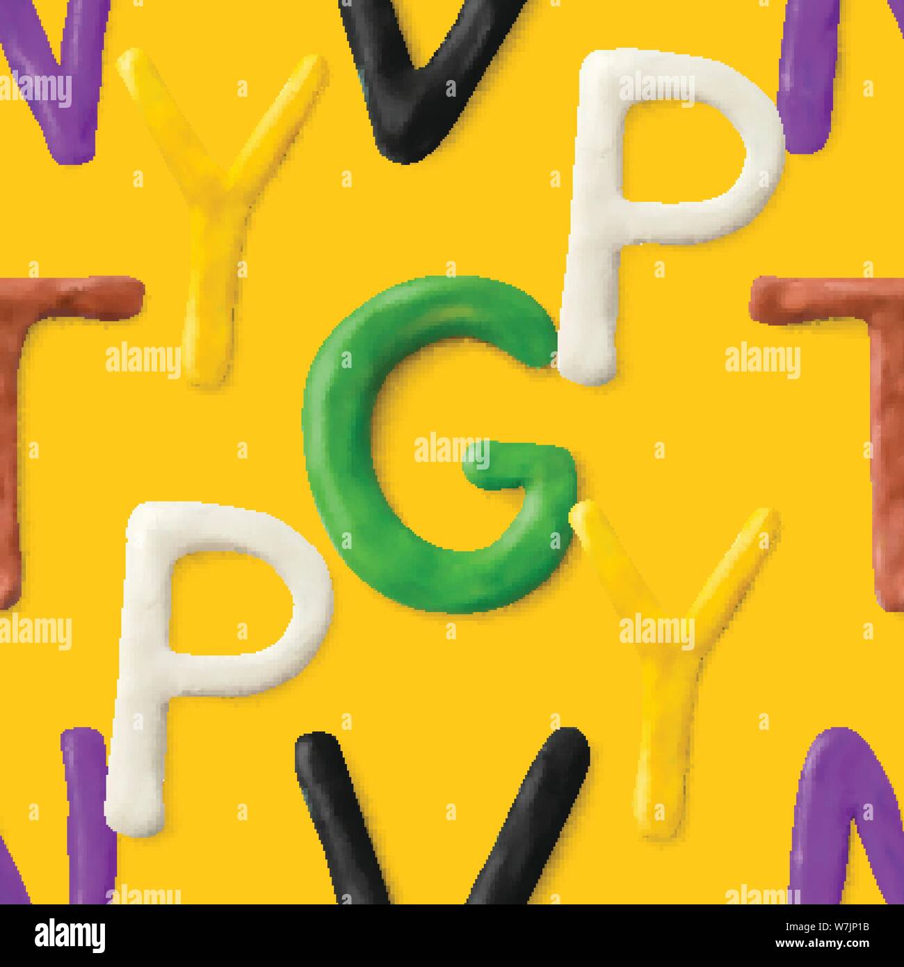 Seamless pattern with alphabet. Handmade modeling clay letters ...